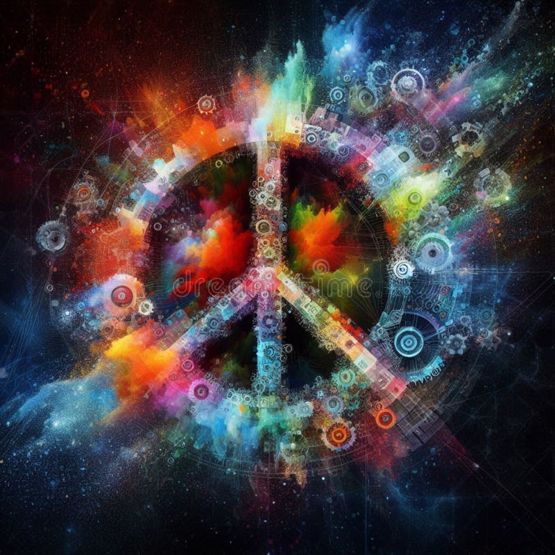 A Color Explosion of Paint Render a Steampunk Geared Poly Peace Symbol ...