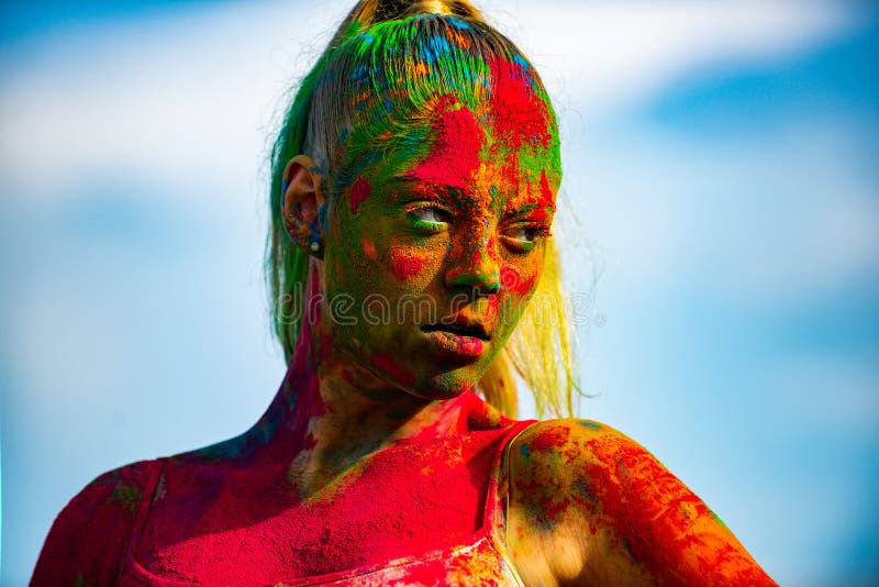 Color Face with Colorful Holi Splash. Stock Image - Image of creative ...