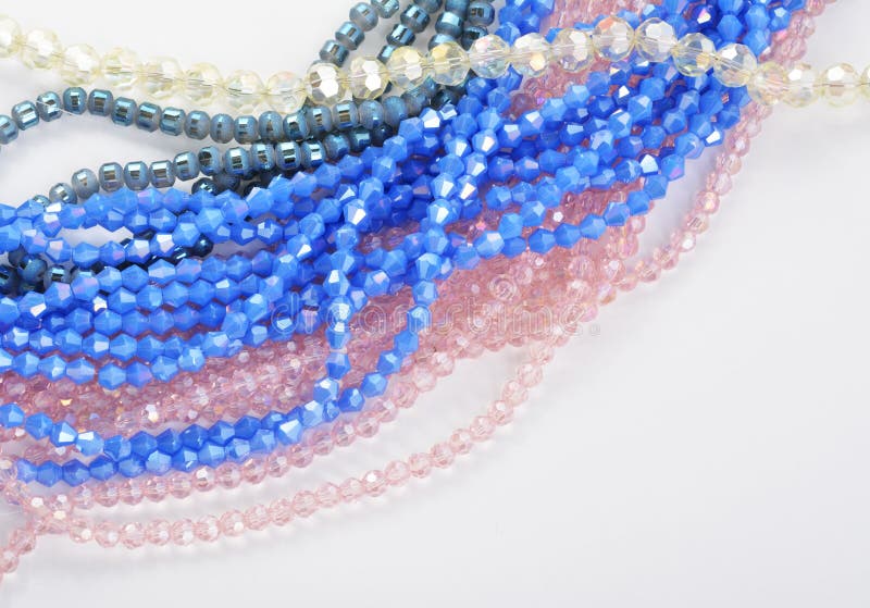 Color Faceted Glass Sparkle Beads. Materials for Creative Work on White ...