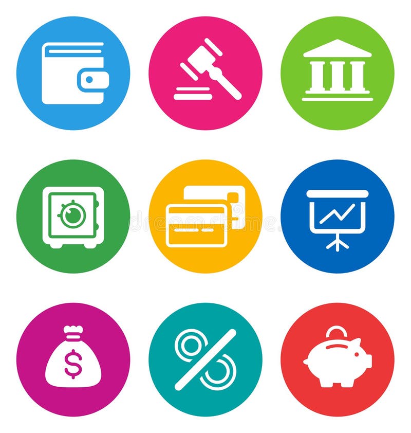 Banking Web Icons, Blue Circle Buttons Stock Vector - Illustration of ...