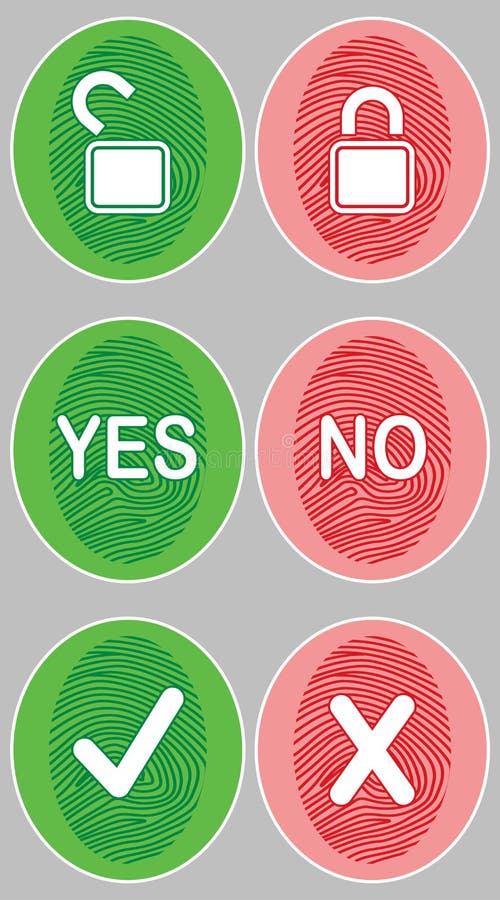 Color Fingerprint. `YES / NO`. Set. Lock. Vector Illustration. Stock ...