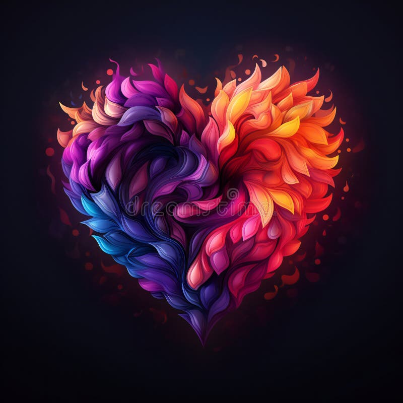Color Fire Heart on Black 3d Stock Photo - Image of design, color ...