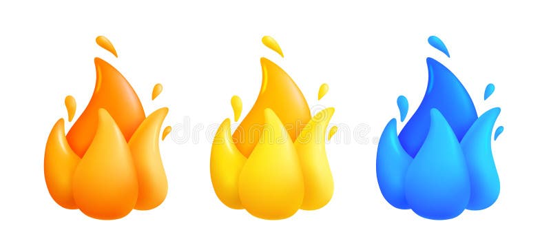 Color Flames Clipart. 3d Vector Icons Isolated on White Background ...