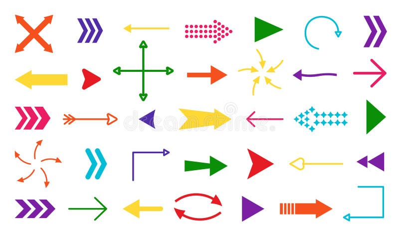 Color Flat Arrow Cursor Pointer Shape Web Icon Set Stock Vector ...