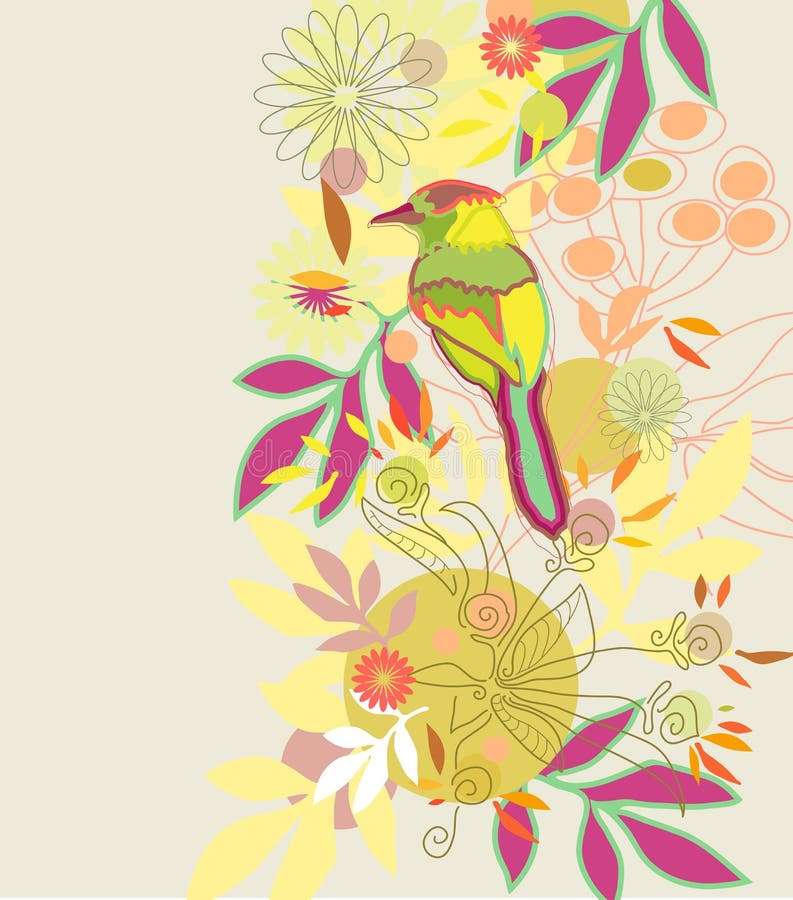 Color Floral Background with Bird Stock Illustration - Illustration of ...