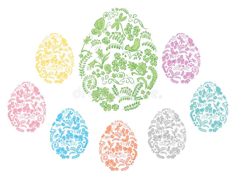 Color and Floral Ornamental Easter Eggs - Vector Symbol Stock Vector ...