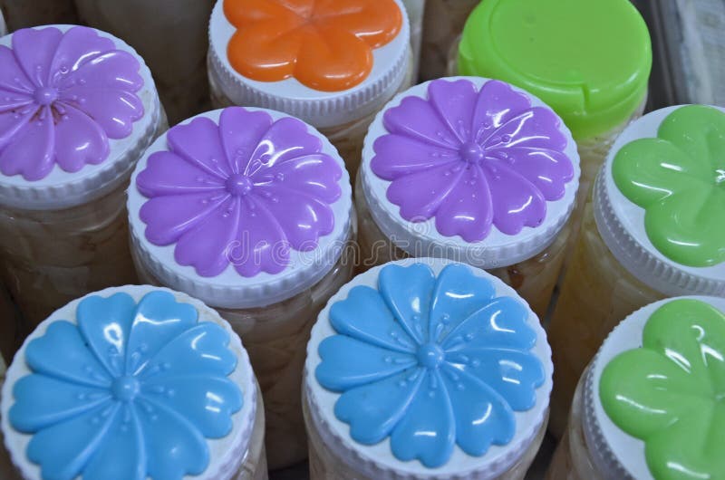 Color Flower Pattern on Plastic Lids Stock Image - Image of detail ...