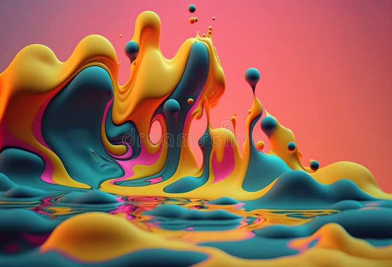 Color Fluid Splash 3d Paint Ink Spatter Bubbles Generative Ai Stock ...