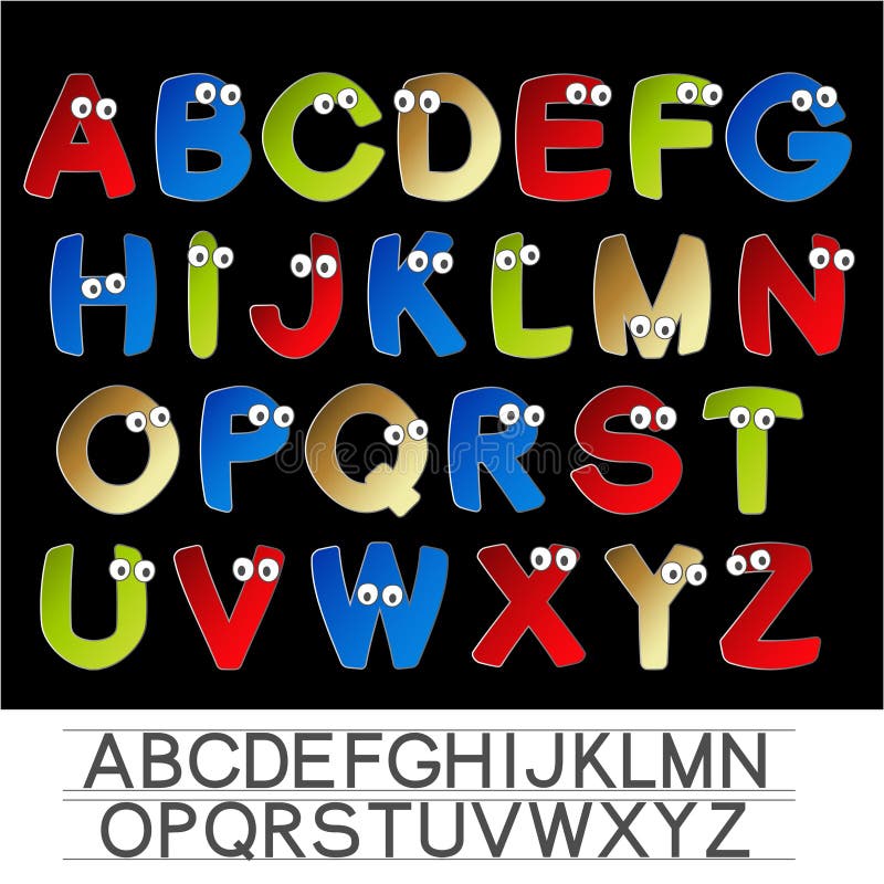 Color Font Alphabet with Eyes Stock Vector - Illustration of letter ...