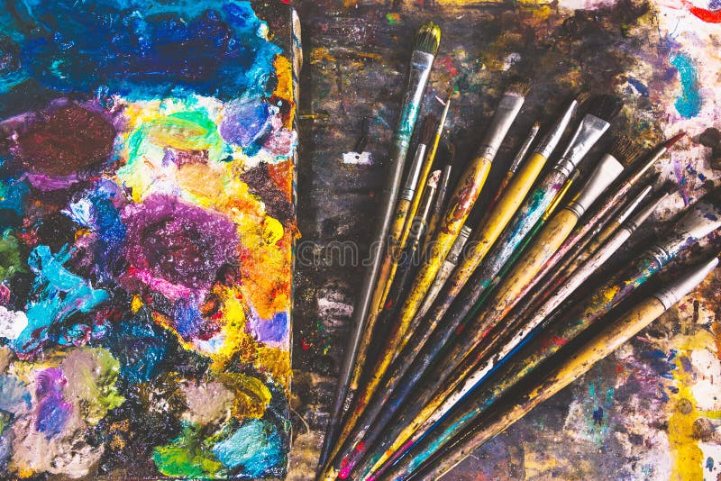 Color Fragments Stained on Paper Sheets from Art and Paint Brushes ...