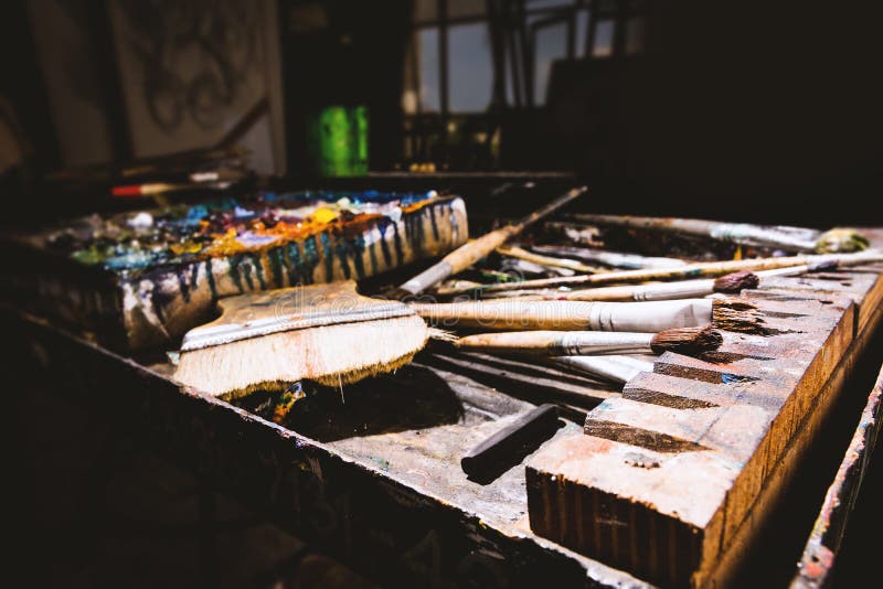 Color Fragments Stained on Paper Sheets from Art and Paint Brushes ...