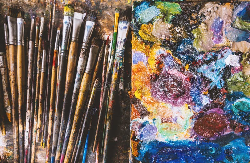 Color Fragments Stained on Paper Sheets from Art and Paint Brushes ...