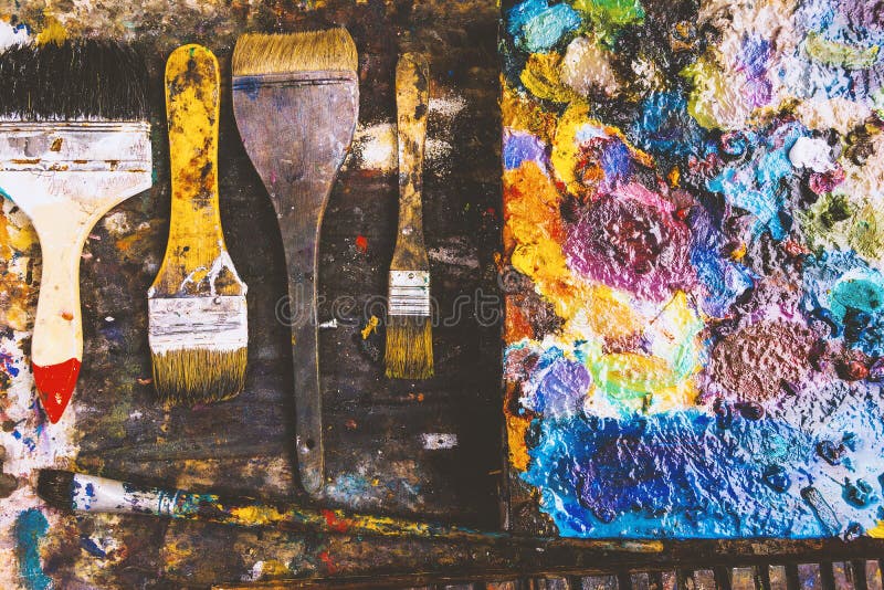 Color Fragments Stained on Paper Sheets from Art and Paint Brushes ...