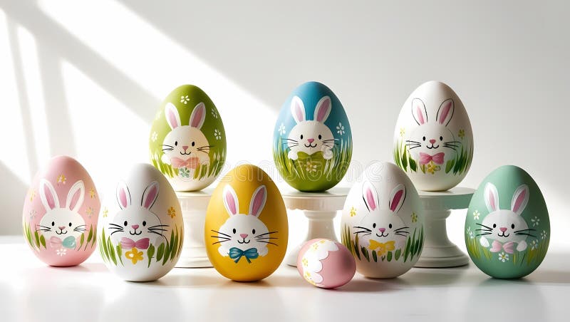 Color Full Hand-painted Rabbits in Easter Eggs on Light Background ...