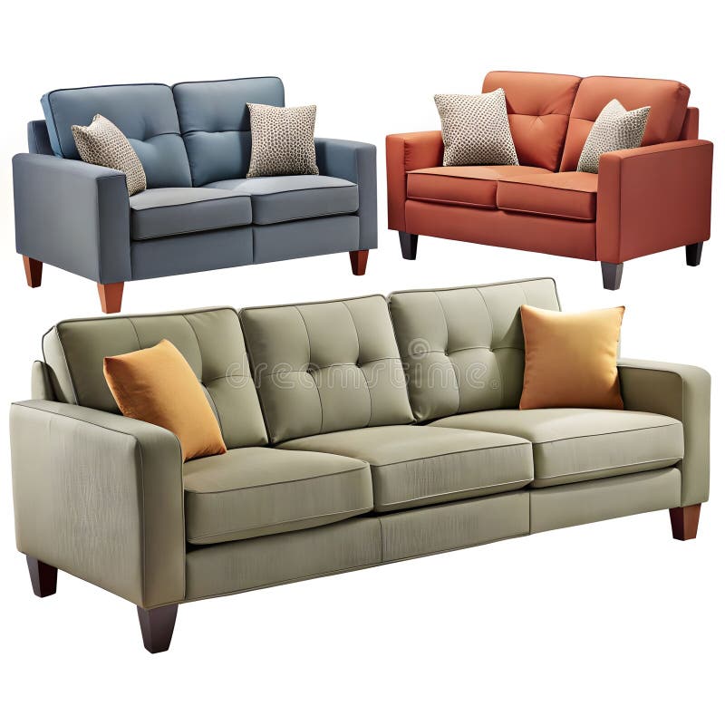 A Vibrant Three-color Sofa Set is Showcased Against a White Background ...