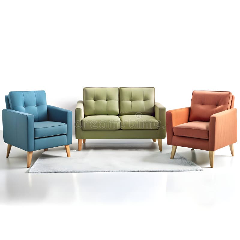 A Vibrant Three-color Sofa Set is Showcased Against a White Background ...
