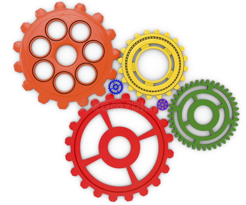 Color Gears on White Background. 3d Rendered Stock Illustration ...