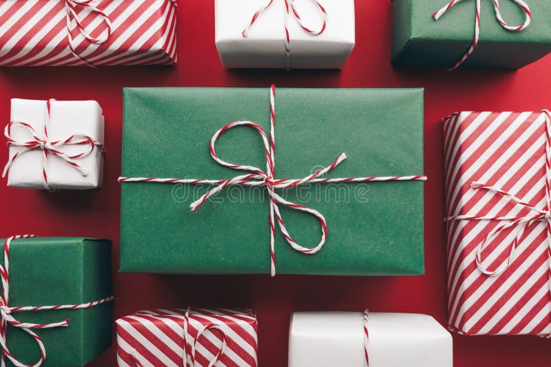 Color Gift Boxes on Color Background, Flat Lay Stock Photo - Image of ...