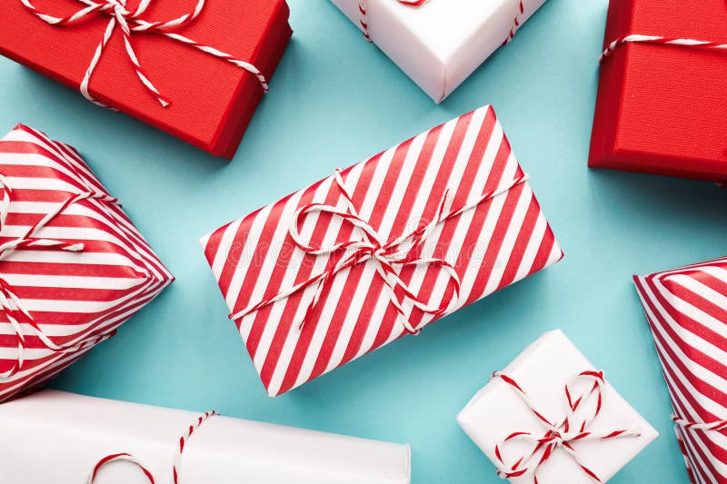 Color Gift Boxes on Color Background, Flat Lay Stock Photo - Image of ...