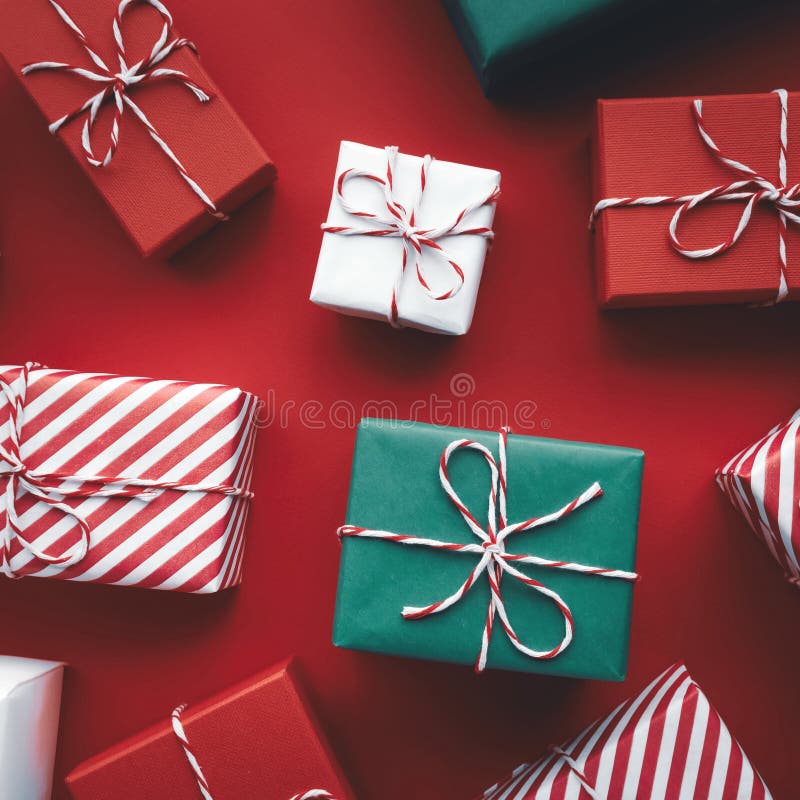 Color Gift Boxes on Color Background, Flat Lay Stock Photo - Image of ...