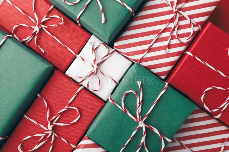 Color Gift Boxes on Color Background, Flat Lay Stock Photo - Image of ...