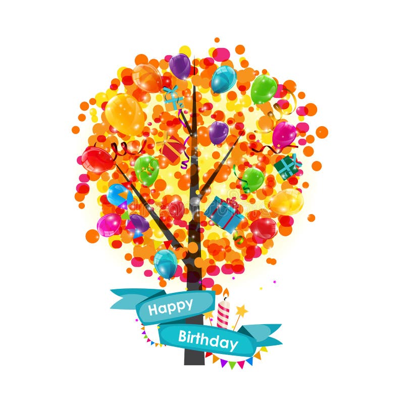 Color Glossy Balloons Tree Background. Happy Birthday Concept Stock ...