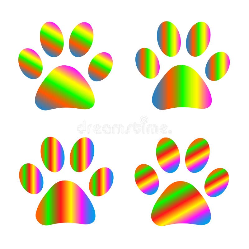 Multicolored Gradient Design Paws Animals Icons Set Stock Vector ...