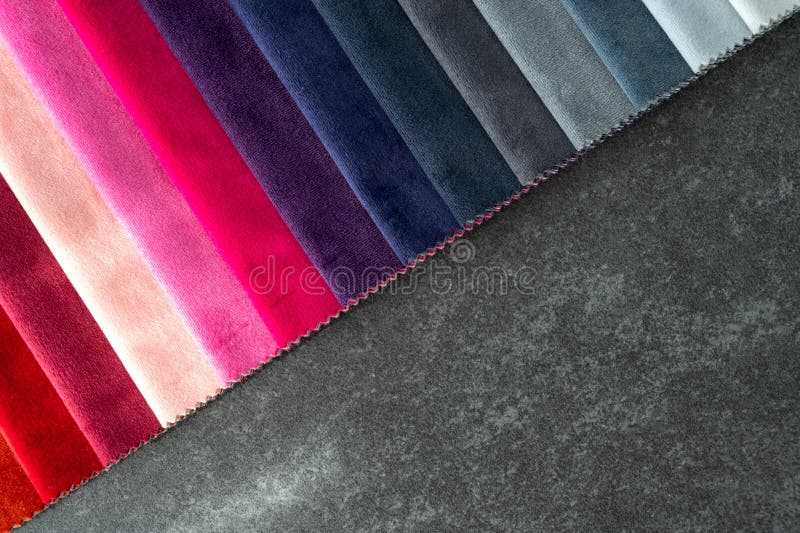Color Gradients of Velvet Samples on Fabric Swatch Placed on a Dark ...