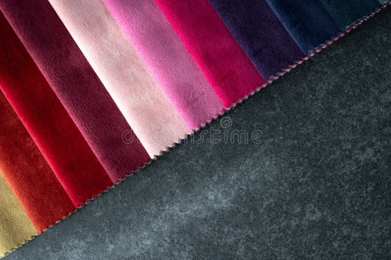 Color Gradients of Velvet Samples on Fabric Swatch Placed on a Dark ...