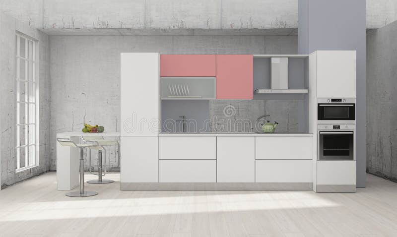 Kitchen Interior Color Grid 3D Rendering Stock Illustration ...