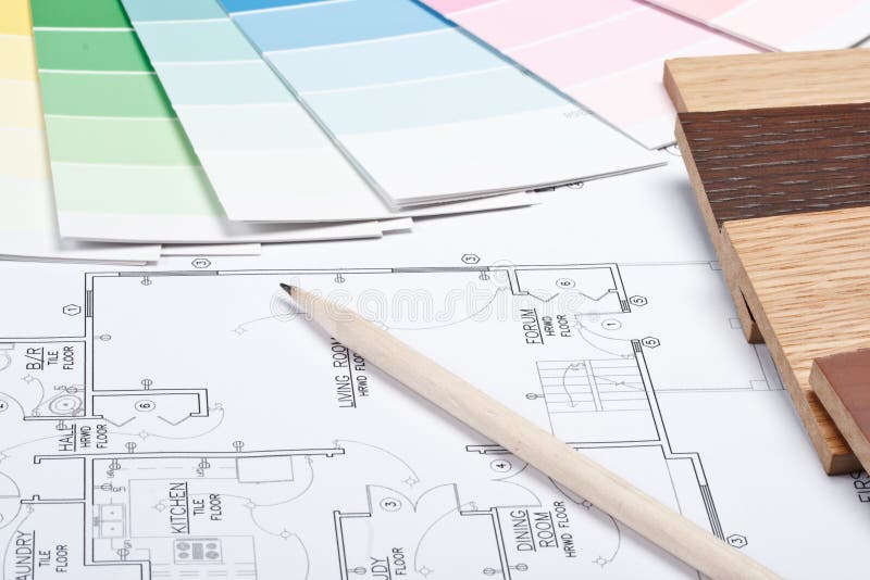 Color Guide, Material Samples and Blueprint Stock Image - Image of ...