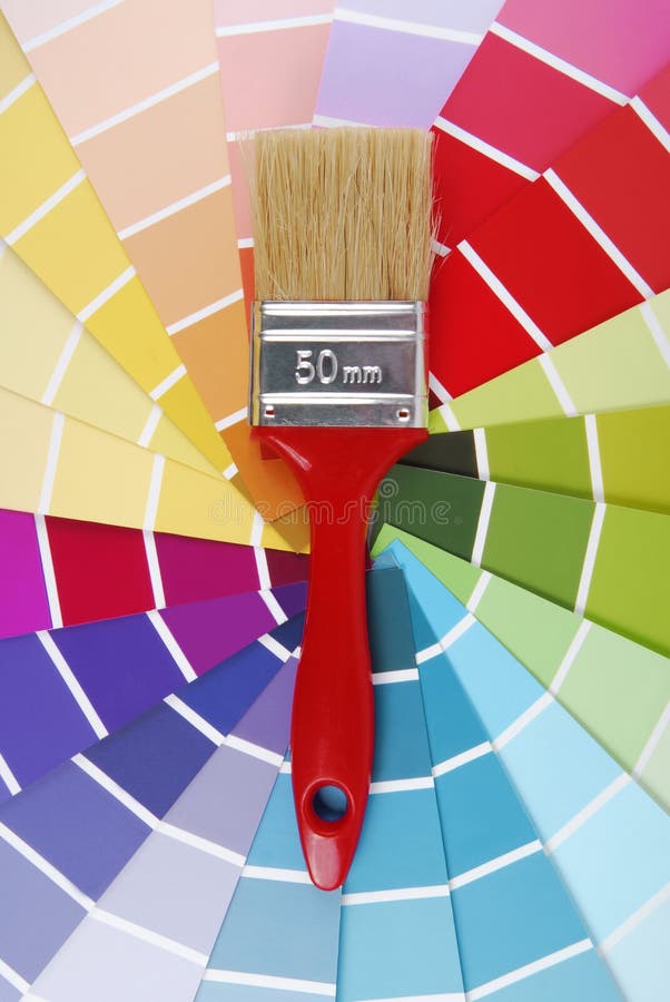Color Guide Sampler and Paint Brush Stock Photo - Image of home ...