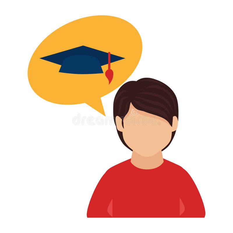Color Half Body Man and Bubble Speech with Graduation Hat Stock Vector ...