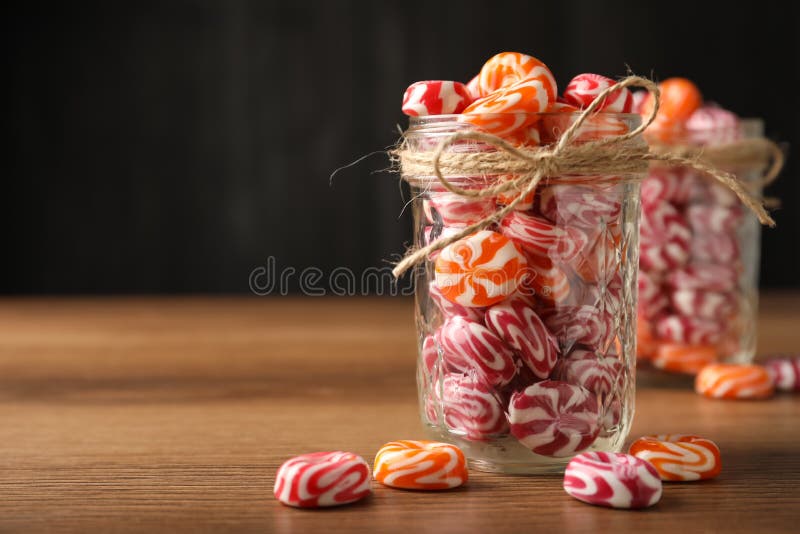Color Hard Candies on Wooden Table. Space for Text Stock Photo - Image ...