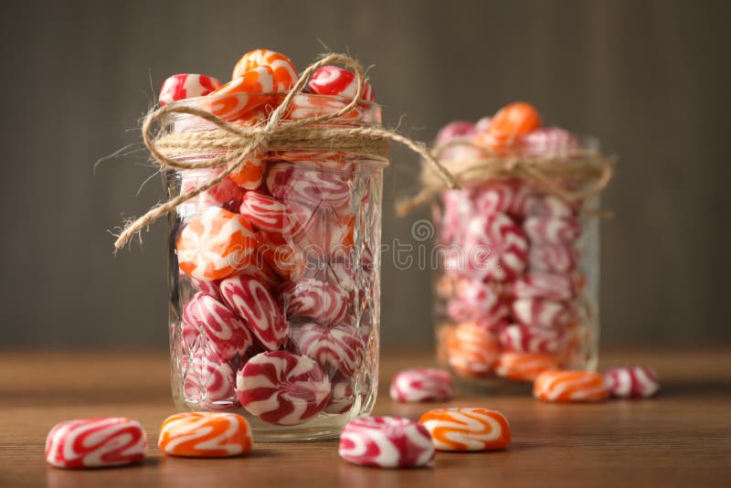 Color Hard Candies on Wooden Table. Space for Text Stock Image - Image ...