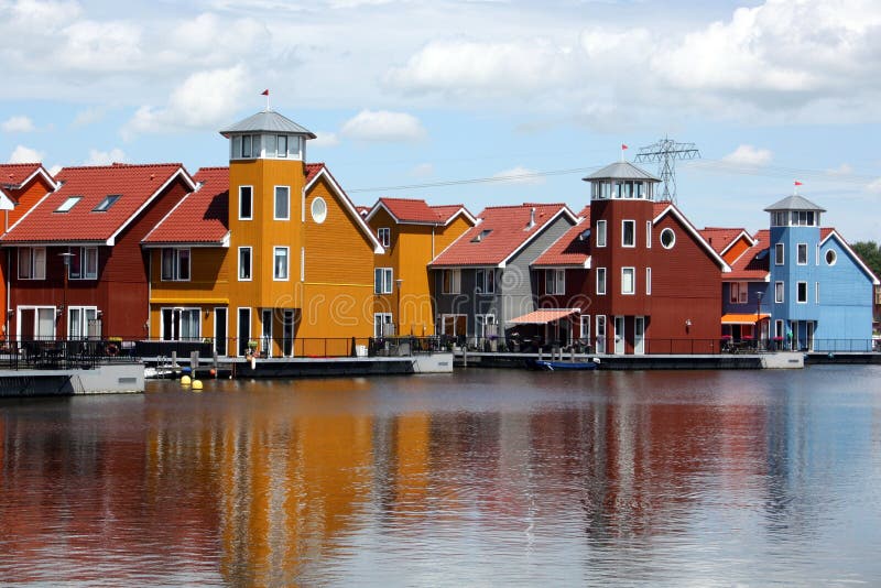 Color houses stock image. Image of harbor, reitdiep, reflections - 25643399