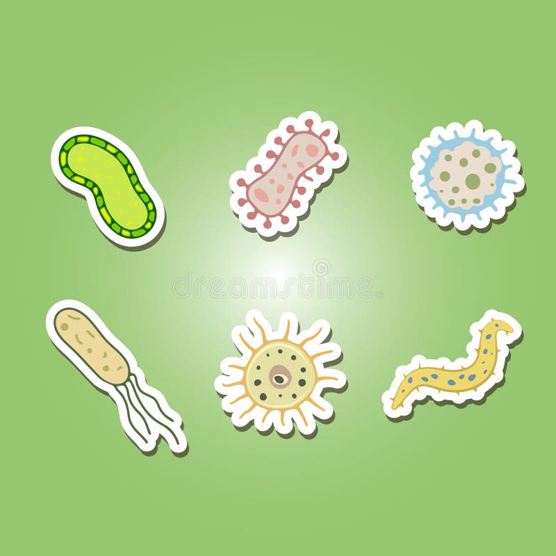 Color Icon Set with Bacteria Stock Vector - Illustration of cell ...