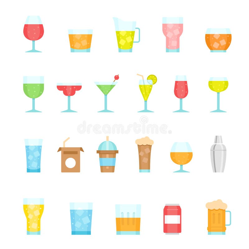 Color Icon Set - Glass and Beverage Stock Vector - Illustration of milk ...