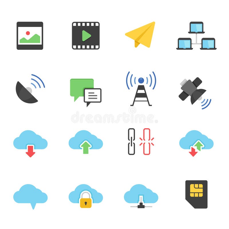 Color Icon Set - Network Communication Stock Vector - Illustration of ...
