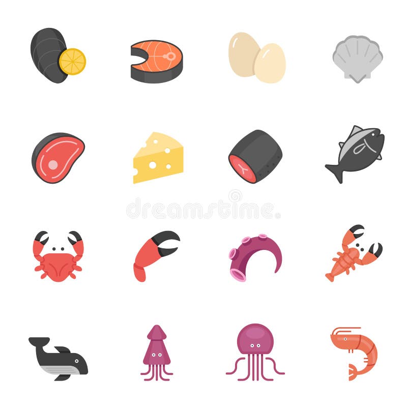 Color Icon Set - Raw Food Material Stock Vector - Illustration of food ...