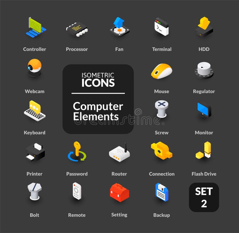 Color Icons Set in Flat Isometric Illustration Style, Vector Collection ...