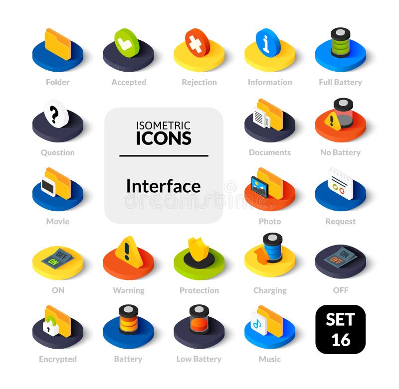 Color Icons Set in Flat Isometric Illustration Style, Vector Collection ...