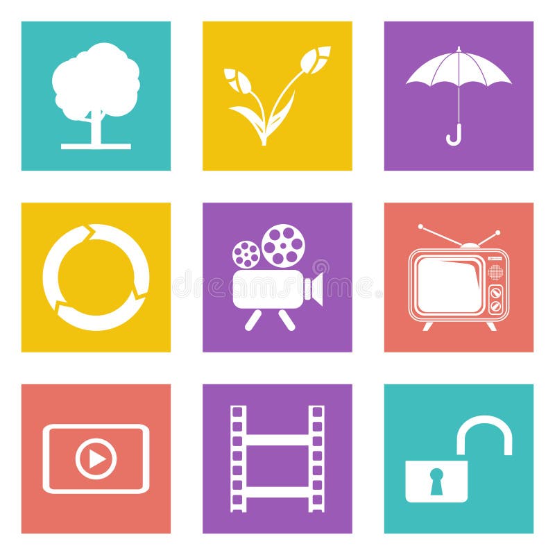 Color Icons for Web Design Set 44 Stock Vector - Illustration of film ...