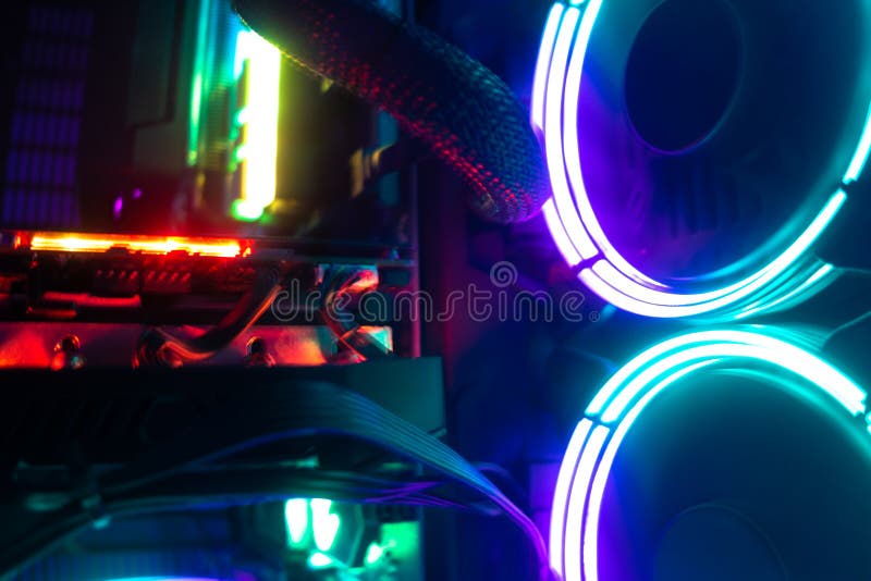 Color Illumination of Internal Boards of the Computer. the Photo is ...
