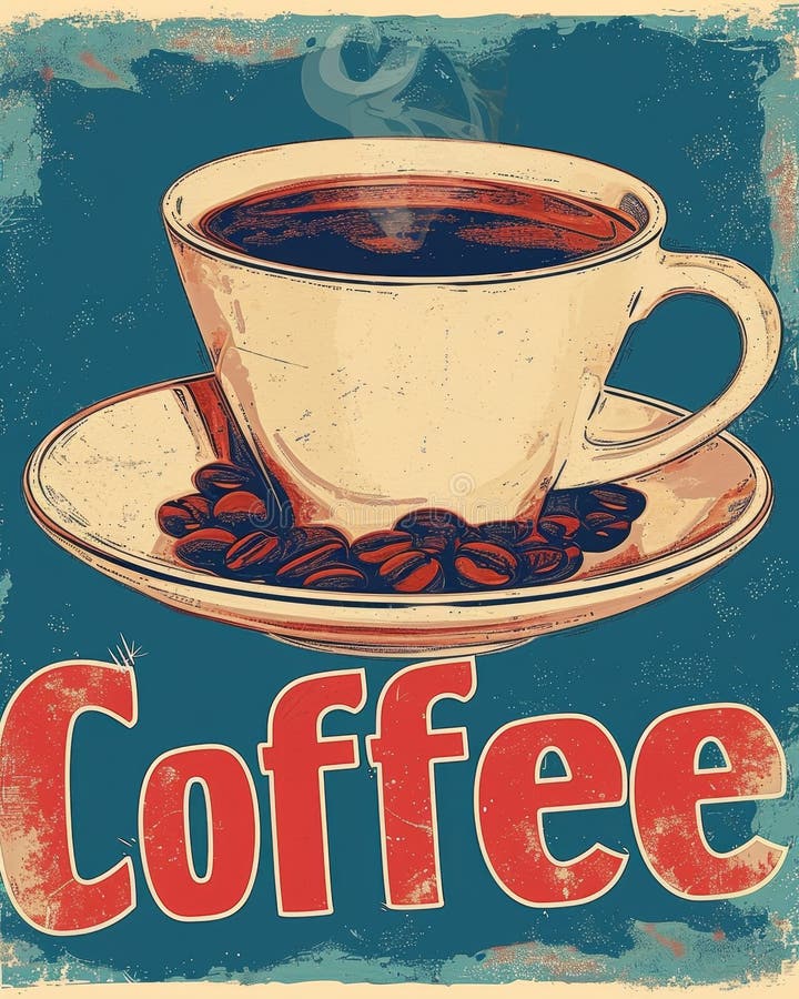 Color Illustration of a Cup of Coffee with the Inscription Coffee in ...