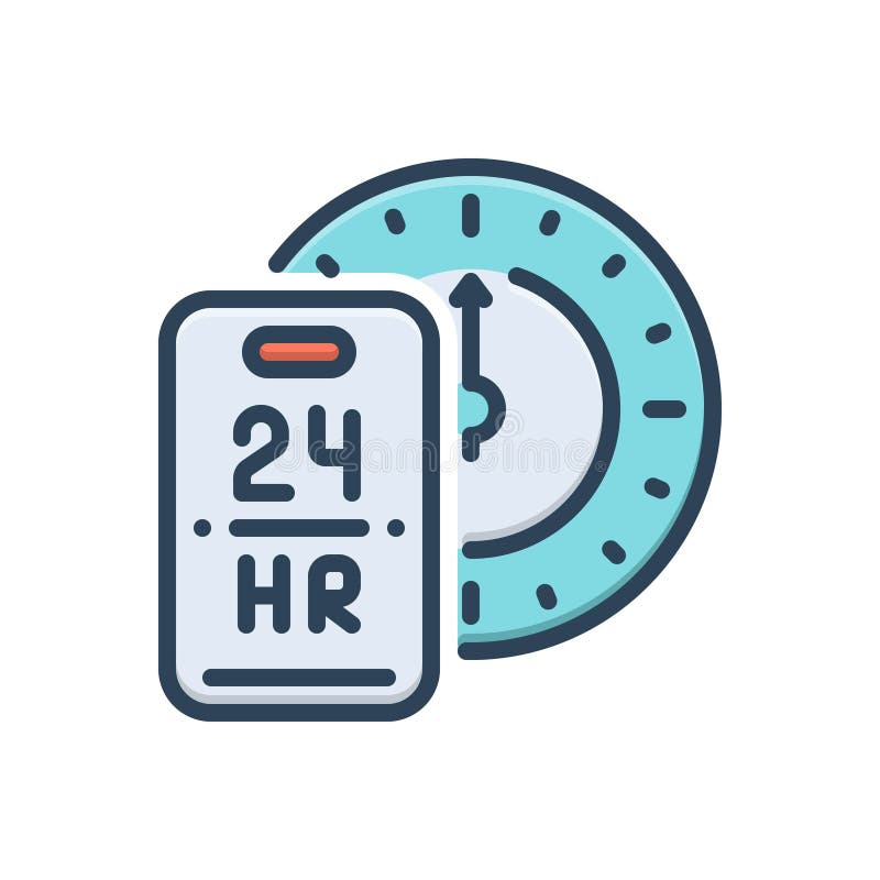 Color Illustration Icon for 24 Hours, Hours and Communication Stock ...