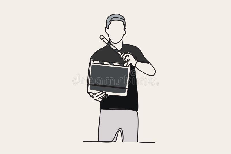 Color Illustration of a Man Holding a Clapper Board Stock Vector ...