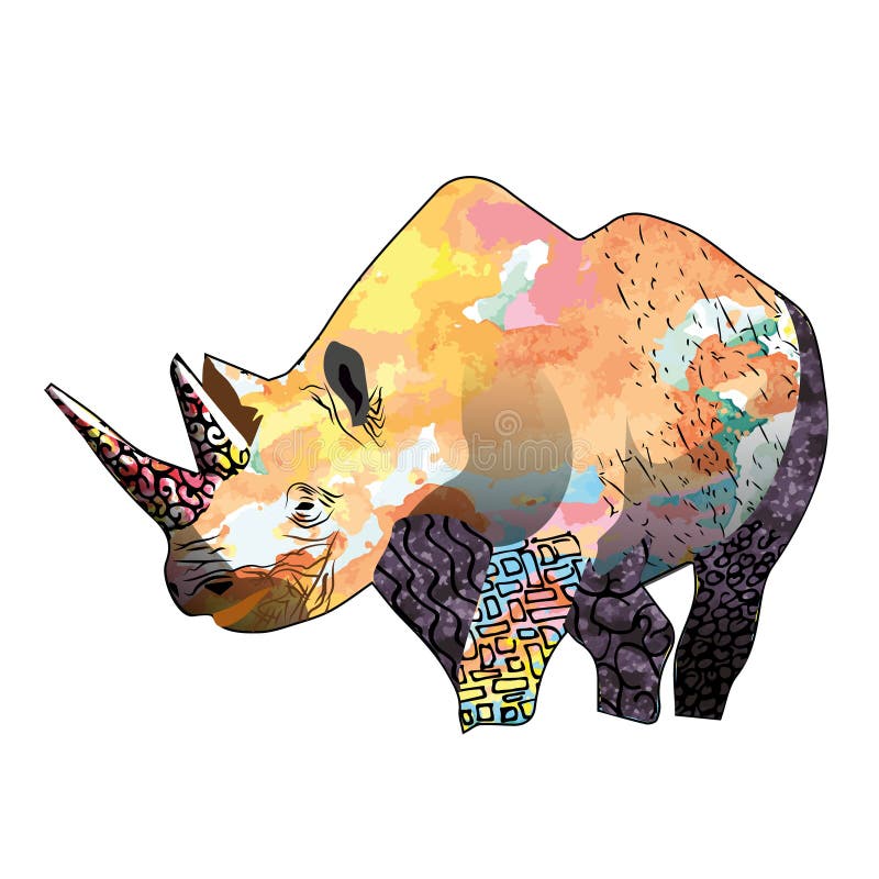 Color Illustration of a Rhinoceros. Stock Vector - Illustration of ...