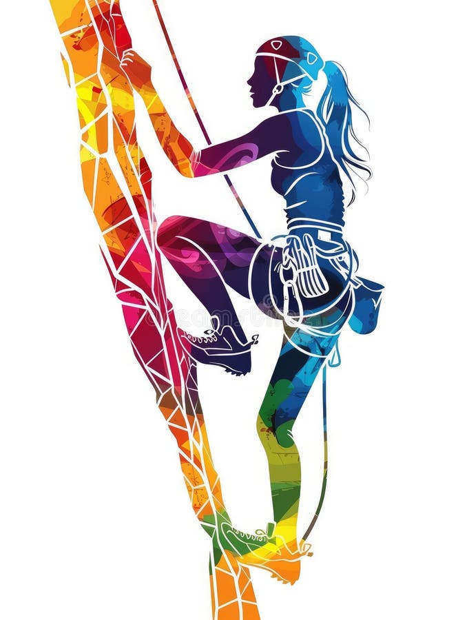 Color Illustration of a Rock Climber Climbing a Rock Wall Stock ...