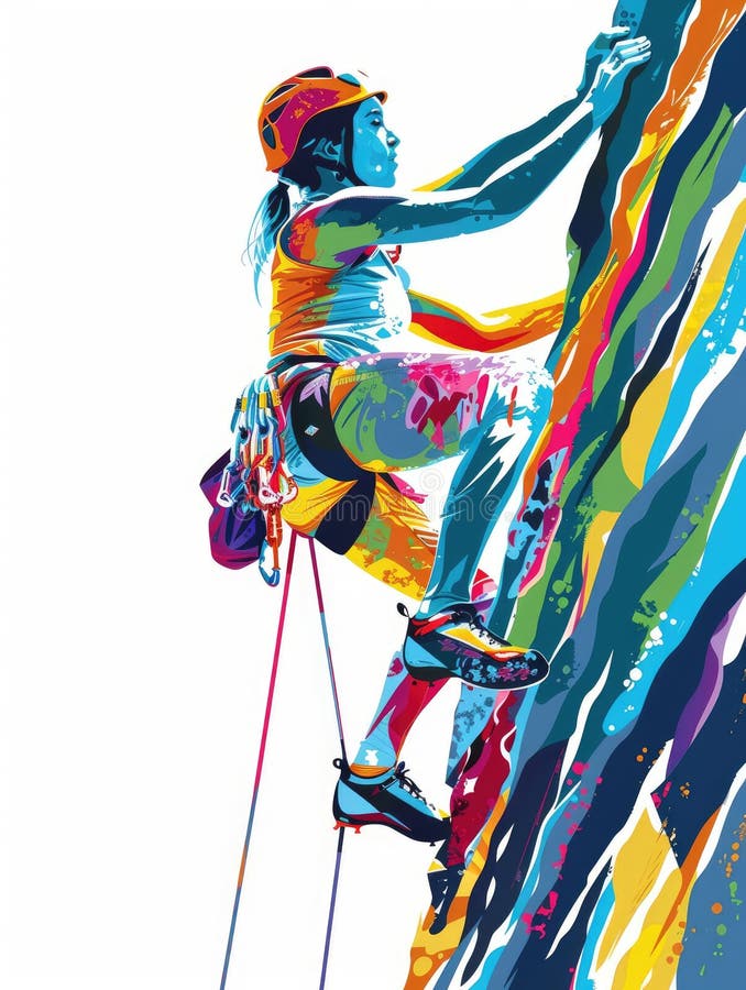 Color Illustration of a Rock Climber Climbing a Rock Wall Stock ...